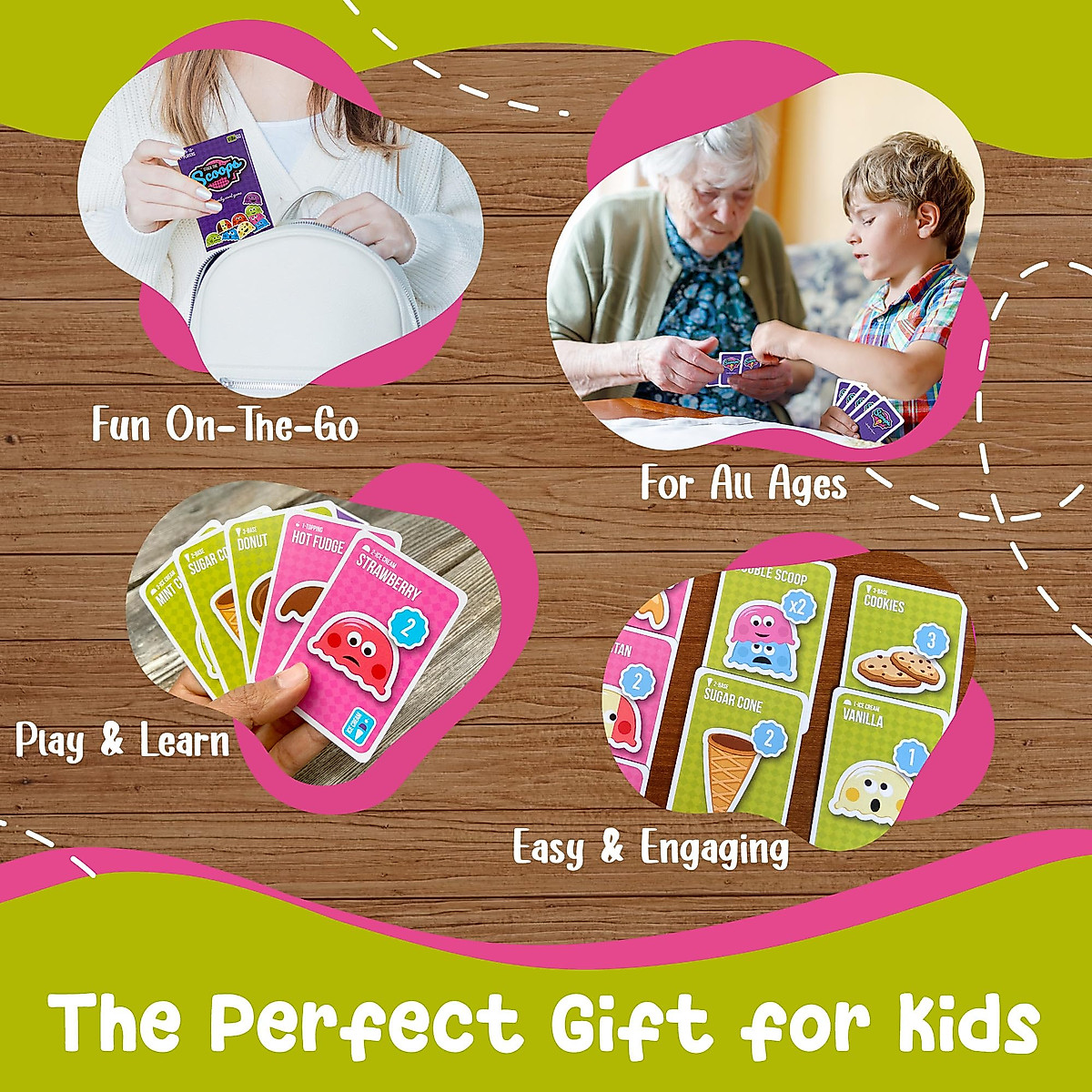 Stack The Scoops Ice Cream Card Game - Irresistible Kids Card Games - Color Matching Games - Fun Family Games to Practice Addition and Multiplication - Travel Card Games