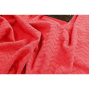 ELVANA HOME BELIZZI Home 100% Cotton Bed Blanket, Breathable Thermal Blanket Twin Size, Soft Chevron Thermal Blanket 60''x90'', Cotton Bed Blanket, Perfect for Layering Any Bed for All Season, Coral