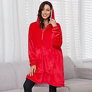 PUPIU Womens Wearable Blanket Hoodie with Zipper Fleece Oversized Hoodie Blanket with Pockets Unisex Cozy Christmas Blanket Sweatshirt Navy Blue