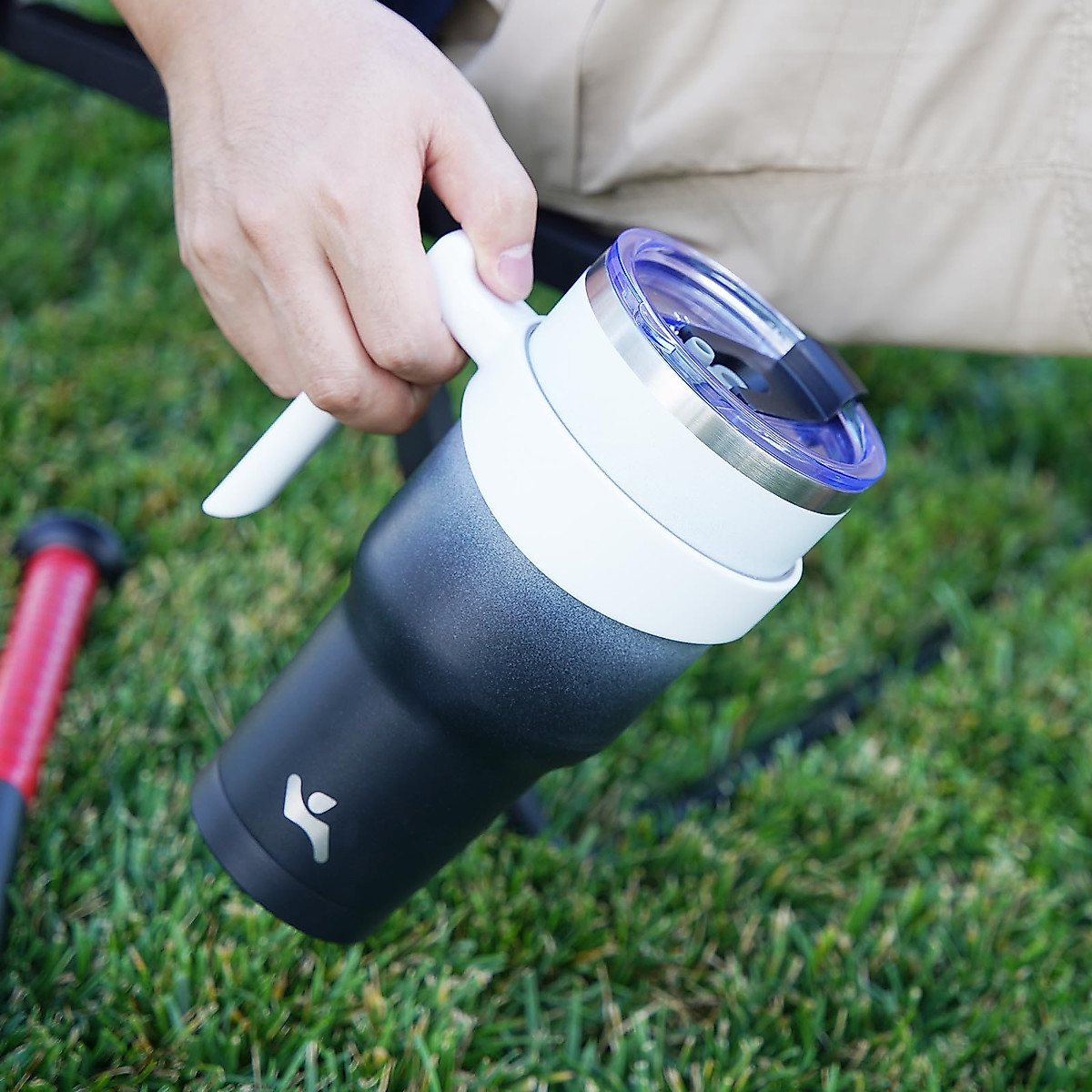 Konokyo 40 oz Tumbler with Handle and 2 Straw 2 Lid, Insulated Water Bottle Stainless Steel Vacuum Cup Reusable Travel Mug,Army Green