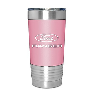 iPick Image for Ford Ranger 20 oz Dual-Wall Insulated Stainless Steel with Pink Silicone Sleeve Travel Tumbler