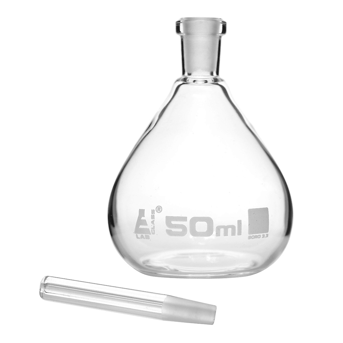 EISCO Specific Gravity Bottle, 50ml - Flat Bottom with Perforated Stopper - Borosilicate Glass Labs