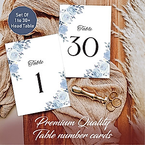30 pc Table Numbers, Wedding Table Numbers, Table Number Cards with Blue Floral Border Print, Black Table Numbers for Wedding Reception 1-30, 4x6 Inches Table Numbers for Wedding