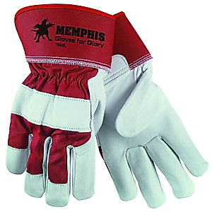 MCR Safety 1940L Gloves For Glory Grain Goatskin Leather Palm Gloves with 2-1/2-Inch Rubberized Safety Cuff, Red/White, Large, 1-Pair