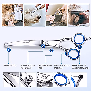 Gimars 6 in 1 Professional 4CR Stainless Steel Grooming Scissors for Dogs with Safety Round Tip, Heavy Duty Titanium Coated Pet Grooming Scissor for Dogs, Cats and Other Animals