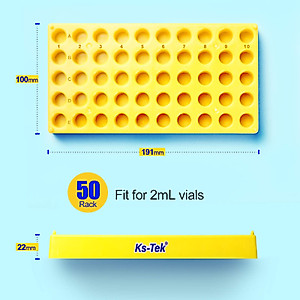 Ks-Tek 2Pcs Vial Rack,Yellow Polypropylene(PP) Vial Holder for 2mL Autosample Vial with 50 Holds Diameter 12mm,Stackable Vial Racks,Centrifuge Tube Rack,Bottle Racks