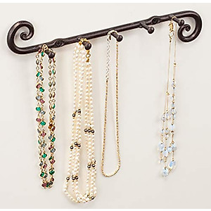 RTZEN Farmhouse Small Key Holder for Wall - Handcrafted Swirl Decorative 5 Key Hooks for Home Entryway - Wrought Iron Black Wall Mount Key Rack Purse Coat and Leash Holder or Organizer (Classic)