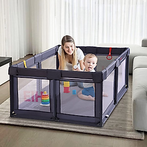 Baby Playpen, Playpen for Babies and Toddlers Indoor & Outdoor Kids Activity Center with 50 Ocean Balls Small Baby Playard Breathable Mesh Kids Safety Play Area, 47in x 47in (Dark Gray)