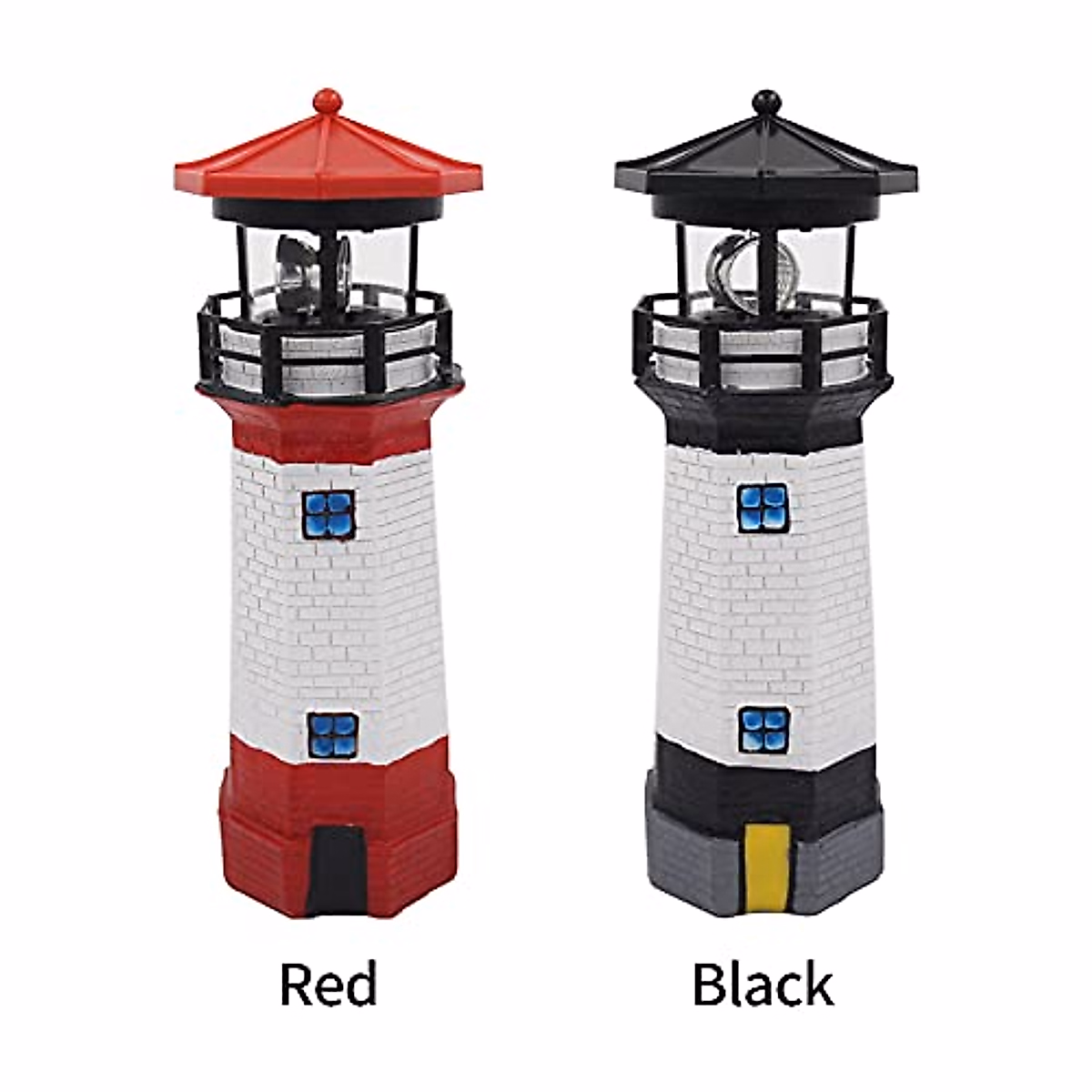 NINEFOX Solar Lighthouse Outdoor Solar Rotating LED Lighthouse Light Waterproof Lighthouse Statue Decorative LED Rotating Lamp for Garden Landscape Outside Yard(Black)