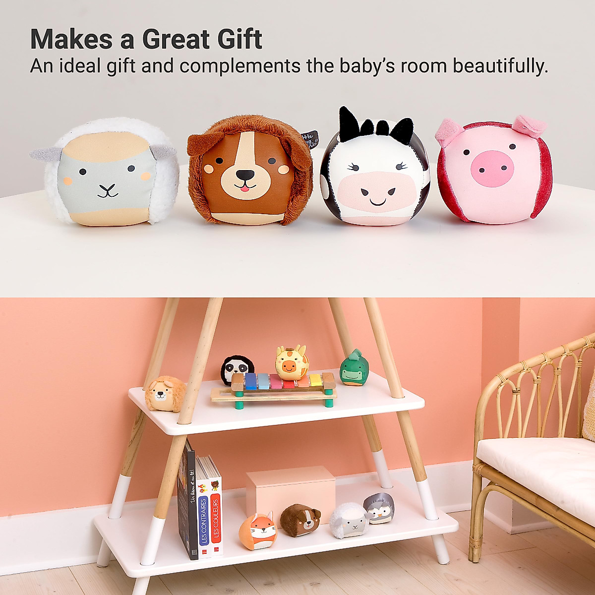 Little Big Friends Roly Poly 3.1" Balls | Sensory Rattle Ball Toy for Baby, Set of 4