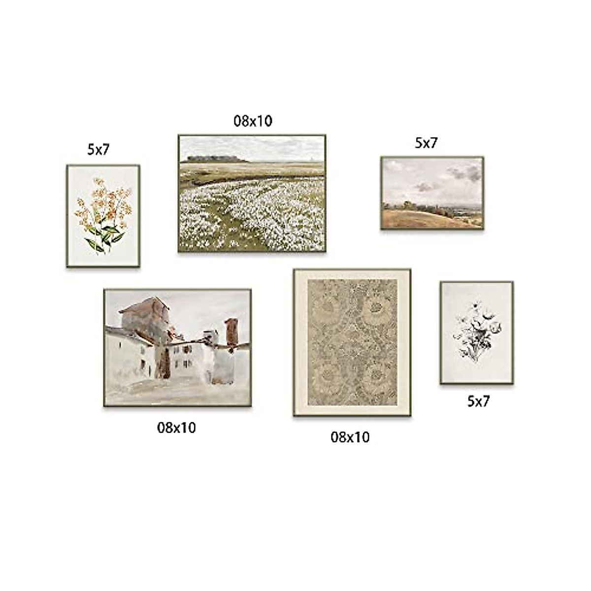 Vintage Botanical Wall Art -Neutral Wall Art prints for wall decor for Rustic Farmhouse Kitchen, Bathroom, Bedroom Poster Print Wall Decor - Preppy Room Decor Aesthetic Vintage, Nature, Tree Sketch Set of 6 landscape wall art.