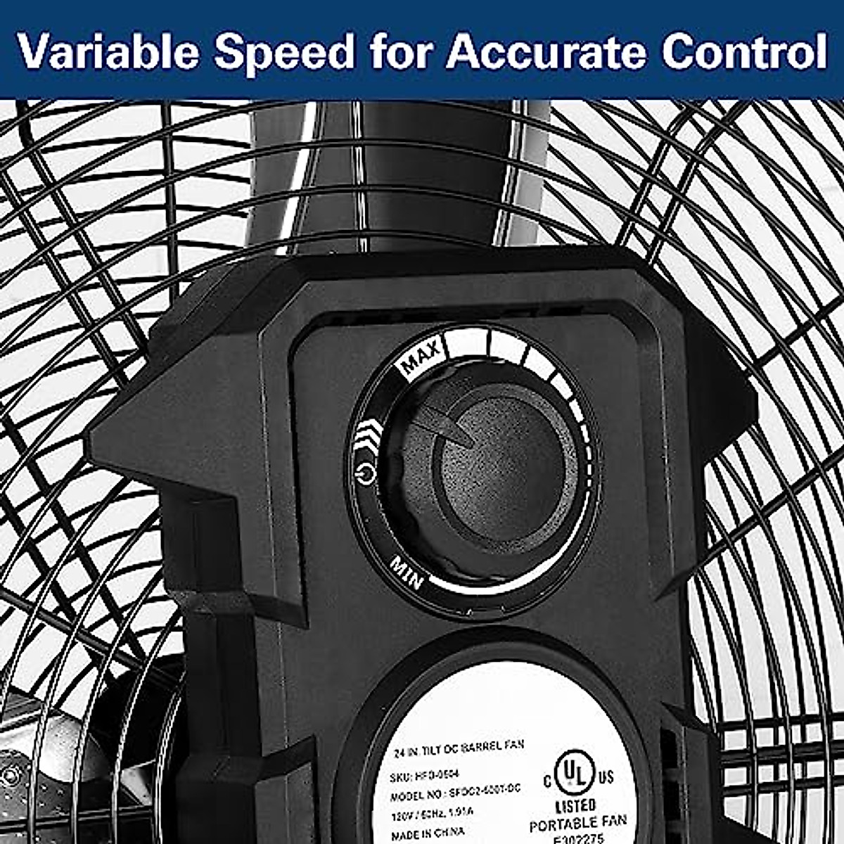 BILT HARD 24" Variable Speed DC Motor High Velocity Drum Fan , 360°Adjustable Tilt, 7800 CFM Industrial Heavy Duty Industrial Shop Fan for Warehouse, Workshops, Garage, Factory, and Basement - UL Listed