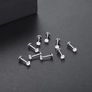 Xpircn 9PCS 16G Stainless Steel 3mm Cubic Zirconia Labret Monroe Lip Ring Tragus Helix Earring Studs