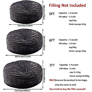5FT Giant Fur Bean Bag Chair for Adult Living Room Furniture Big Round Soft Fluffy Faux Fur BeanBag Lazy Sofa Cover (it was only a Cover, not a Full Bean Bag)