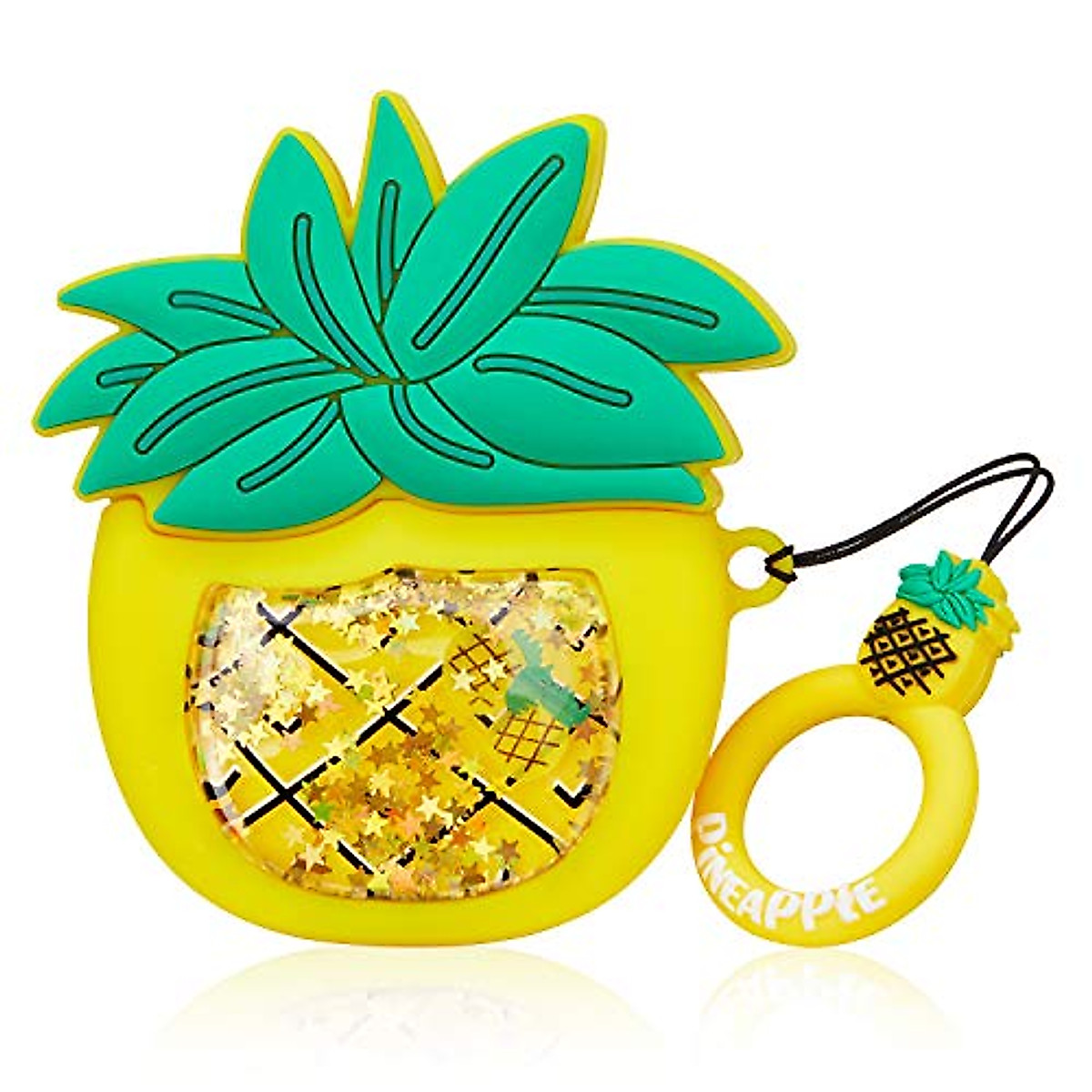 Oqplog for AirPod Pro 2019/Pro 2 Gen 2022 Case Protective Soft Silicone Cute Cover for Teens Girls Kids Air Pods Funny Fruit Quicksand Shiny Skin Accessories Cases for Airpods Pro-Bling Pineapple