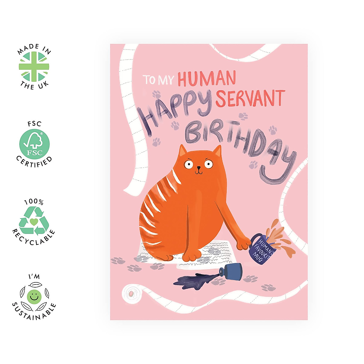 CENTRAL 23 Greeting Card from Pets - 'To my Human Servant' - Hilarious Cat Birthday Card for Pet Owners - Fur Mom or Dad - Funny Birthday Card for Dog, Cat Lover - Comes with Stickers
