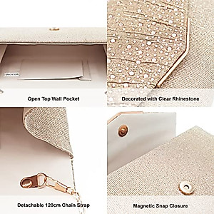 OOTD LAND Womens Evening Bag Glitter Sequins Clutch Purse for Wedding Party Prom Purse with Rhinestone (Champagne-2)