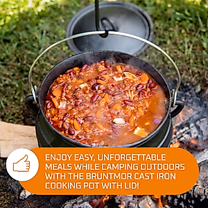 Bruntmor Pre-Seasoned Cast Iron Cauldron | African Potjie Pot with Lid | 3 Legs for Even Heat Distribution - Premium Camping Dutch oven Cookware for over-the-fire Cooking - 8 Quarts (Large)
