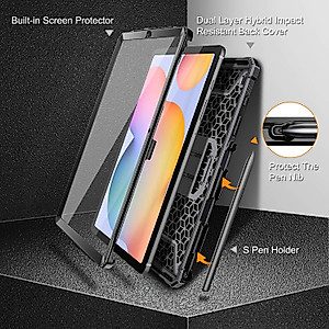 Fintie Shockproof Case for Samsung Galaxy Tab S6 Lite 10.4 Inch 2024/2022/2020, Tuatara Rugged Unibody Hybrid Bumper Kickstand Cover with Built-in Screen Protector, Black
