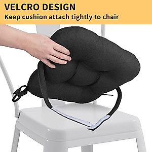 Detiblue Kitchen Counter Barstool Cushions Set of 2, 14"x14" Dinning Chair Cushions with Ties, Tufted Bar Stool Cushions for Indoor Dining Chair, Kitchen Stools, Barstools - Black