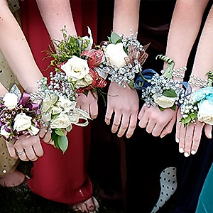 4 Pieces Elastic Pearl Wrist Corsage Bands Wristlets Wedding Corsage Pearl Bracelet Stretch Pearl Wedding Wristband Faux Pearl Bead Corsage Accessories Bracelets for Wedding Party Bride Bridesmaid