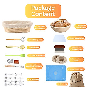 H3EXPERTS 12 Pieces Banneton Bread Proofing Basket Set of 2-10" Round & 9.6" Oval Baskets - Sourdough Bread Baking Supplies - Bread Making Tools and Supplies - Sourdough Starter Kit - Bread Proofer