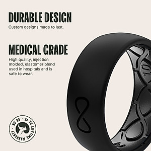 Groove Life Solid Black/Black Ring - Breathable Silicone Wedding Rings for Men, Lifetime Coverage, Unique Design, Comfort Fit Ring - Size 10
