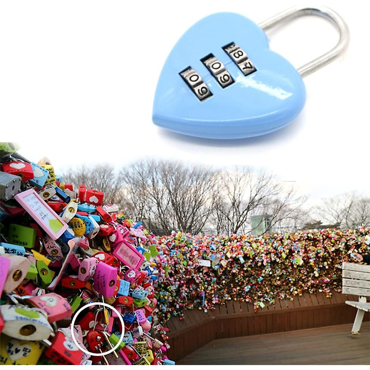 1Pc Blue Cute Mini Combination Lock 3 Digit, Love Heart Shape Password Code Locker Padlock for Indoor,Outdoor Combination Padlocks