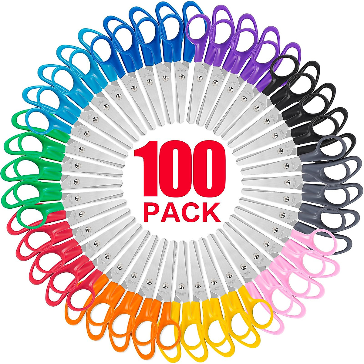 Toidgy 100 Pack Kids Scissors, 5 Inch Scissors Bulk for School, Blunt Tip Scissors for Kids Student Teacher,Kids Safety Scissors for Preschool Classroom Office Home,School Supplies Craft Cutting Paper