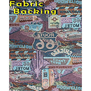 FABRIC EMPIRE - Classic Retro Route 66 Inspired Tapestry Fabric, Motel, Diner, Gas Station Theme - 56" W, Sold by The Continuous Yard, Tote Bags, Accent Pillows, Upholstery (Large, Route 66 Logo)