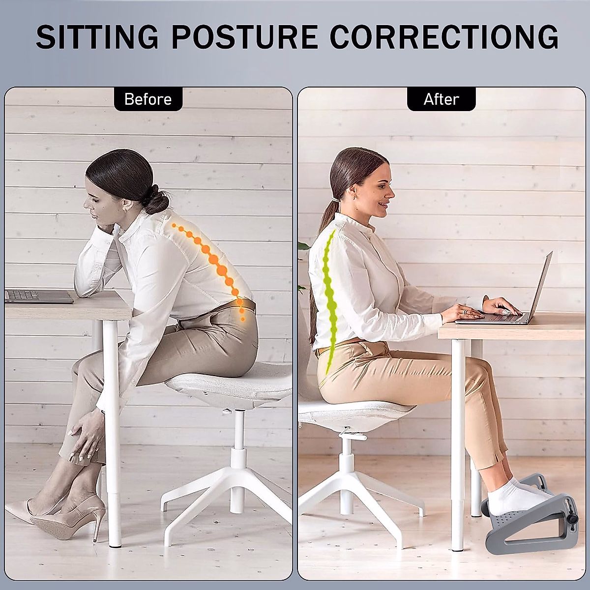 Foot Rest for Under Desk at Work, Adjustable Height Foot Rest, Ergonomic Foot Stool with Roller Massage for Pressure Relief, Portable Footstool Comfortable Leg Rest Under Desk for Office & Home (GRAY)