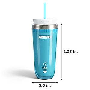 Zoku Instant Iced Coffee Maker, Reusable Beverage Chiller Cools Hot Beverages in Minutes Without Dilution, Portable 11-ounce Tumbler With Spill-resistant Lid and Straw, Teal