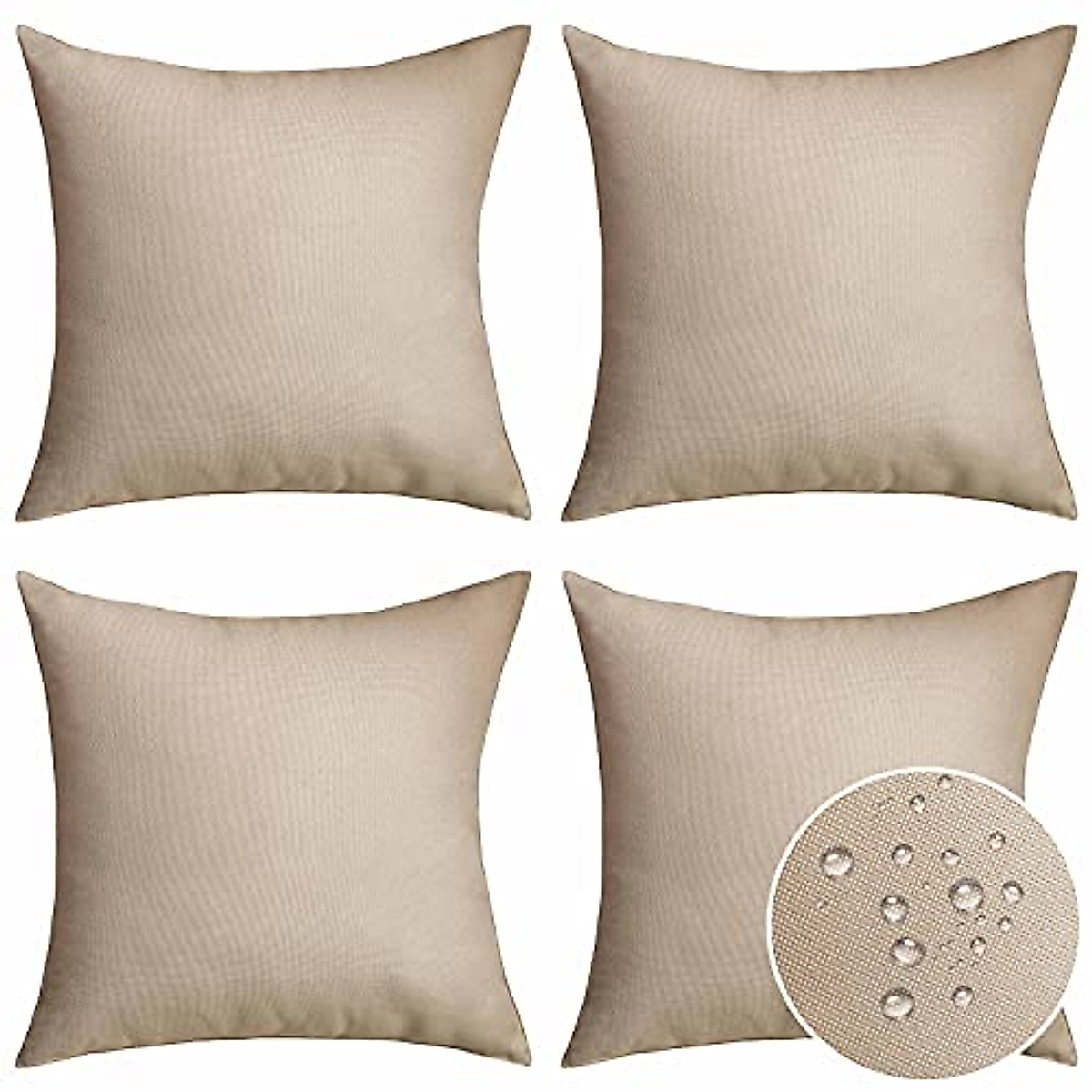 Home Brilliant Linen Pillow Covers Waterproof Outdoor Pillows for Patio Pillow Covers for Couch, 18 inch, 45 cm, 4 Pcs, Light Linen