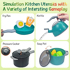 Cewuky 57pcs Kids Kitchen Playset with Induction Cooktop,Pot,Pan, Pretend Play Kitchen Toy with Cut Play Food &Vegetables,Cookware Pots and Pans Set with Toy Knife,Birthday Gift for Girls Boys Age 3-6