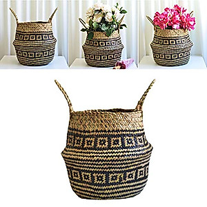 NUOBESTY Woven Seagrass Belly Basket Grocery Tote Basket for Storage Plant Pot Basket Laundry Picnic (Size M)