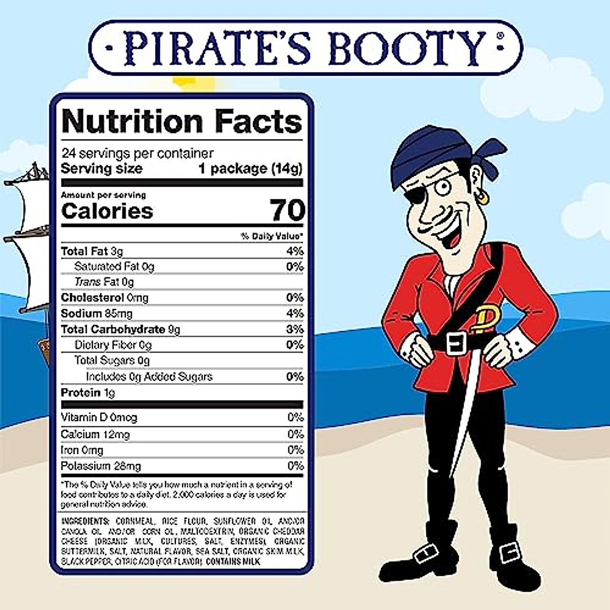 Pirate's Booty Aged White Cheddar Cheese Puffs, Gluten Free, Healthy Kids Snacks, 0.5 Ounce (Pack of 24)