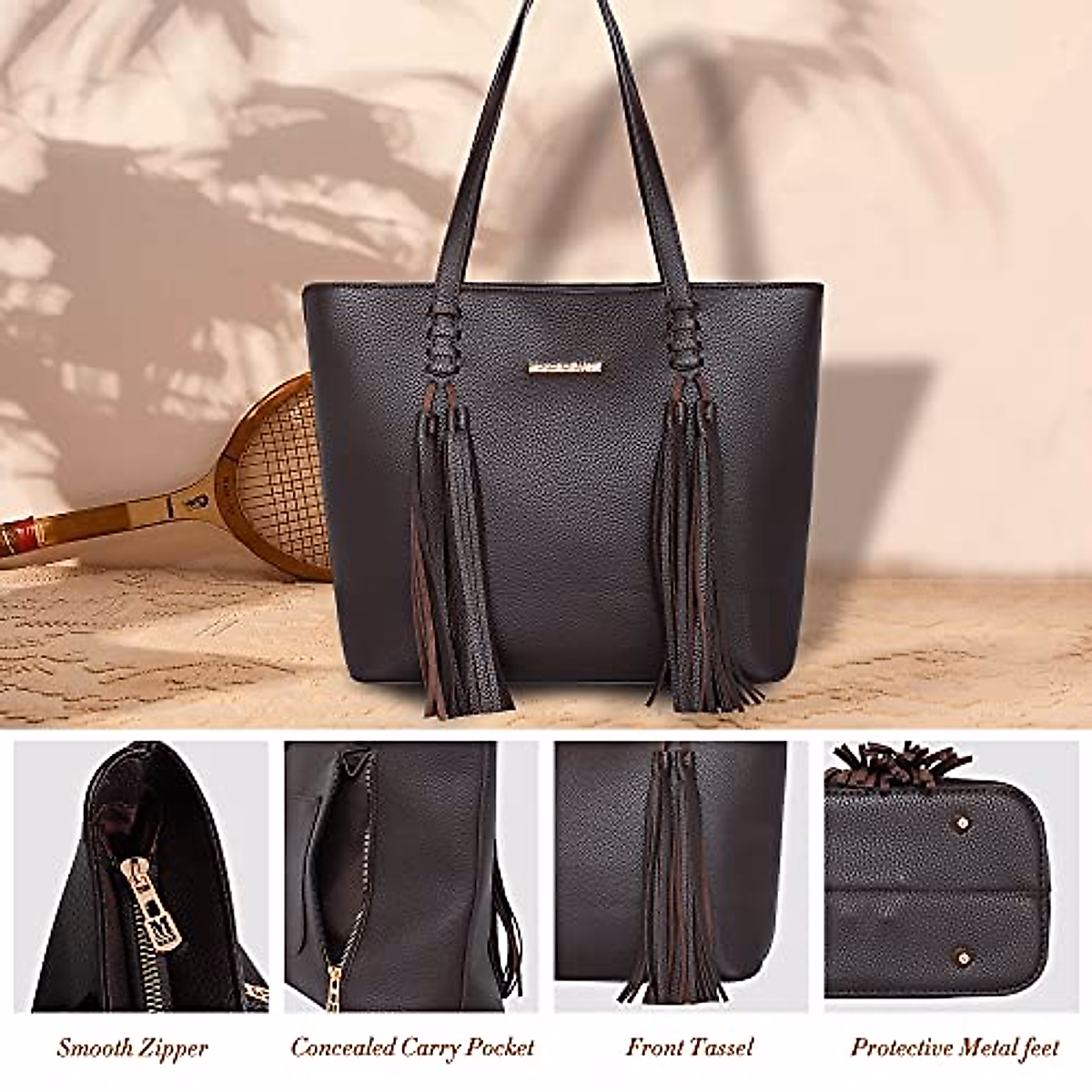 Montana West Tote Bag for Women Vegan Leather Large Concealed Carry Purse for Work Fashion Shoulder Handbag with Fringe,MWC-G029CF