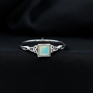 Rosec Jewels Natural Opal Promise Ring for Women, AAA Quality, Celtic Knot Ring, Certified Rainbow Opal Ring - Ready To Gift, 14K White Gold, Size:US 6.00