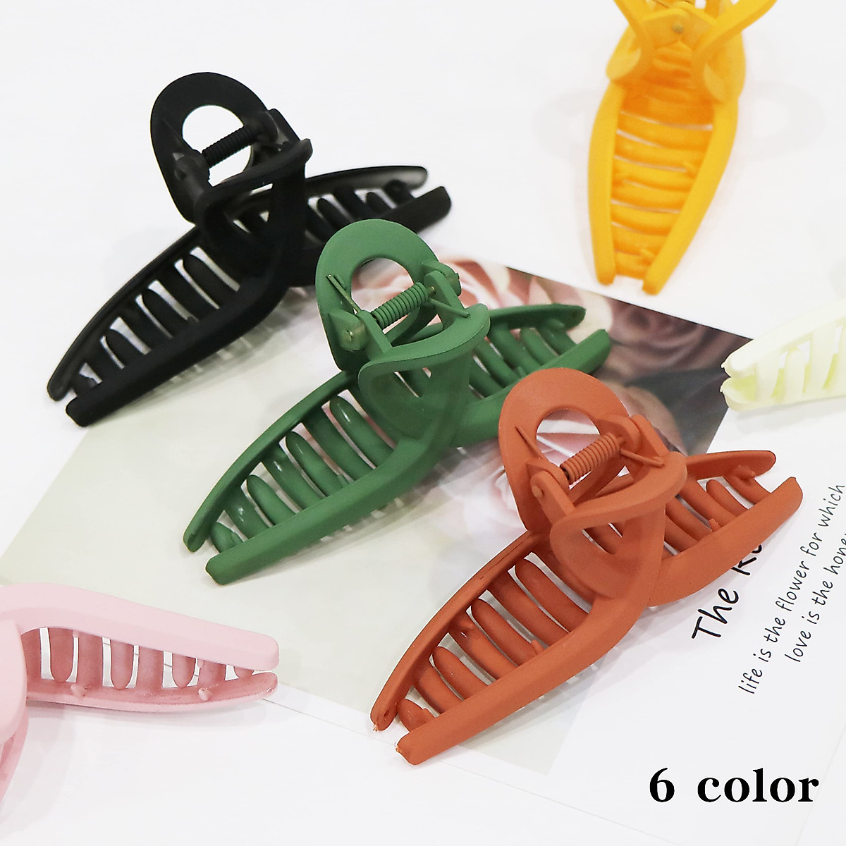 Large Hair Claw Clips 6 Color Hair Clips 4.3 Inch Nonslip Hair Jaw Clamp Strong Hold Matte Butterfly Banana Barrette Hair Styling Accessories for Women Girls Thin Thick Fine Hair