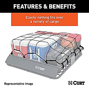 CURT 18201 65 x 38-Inch Elastic Cargo Net with Hooks for Roof Basket