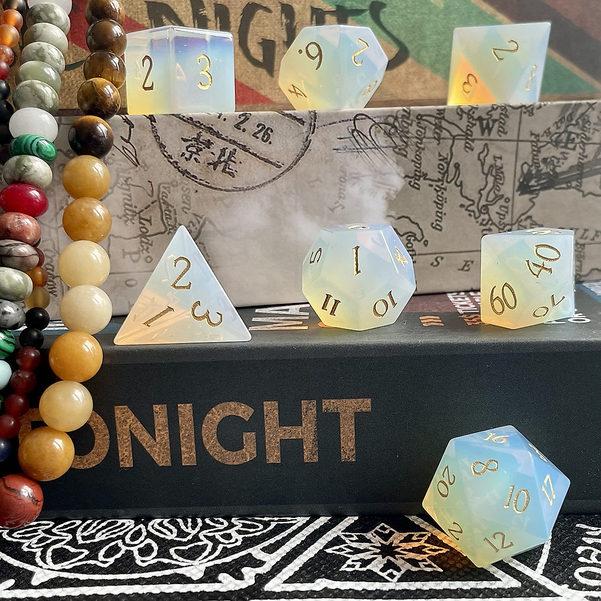 Amatolo Handmade Natural Gemstone Dice Set, Collection Jade Dices for Dungeons & Dragons (Unselected Rose Crystal)