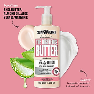 Soap & Glory Original Pink The Righteous Butter Moisturizing Body Lotion Pump - Shea Butter, Vitamin E & Aloe Vera Body Moisturizer - Rose & Bergamot Scented Lotion (500ml)