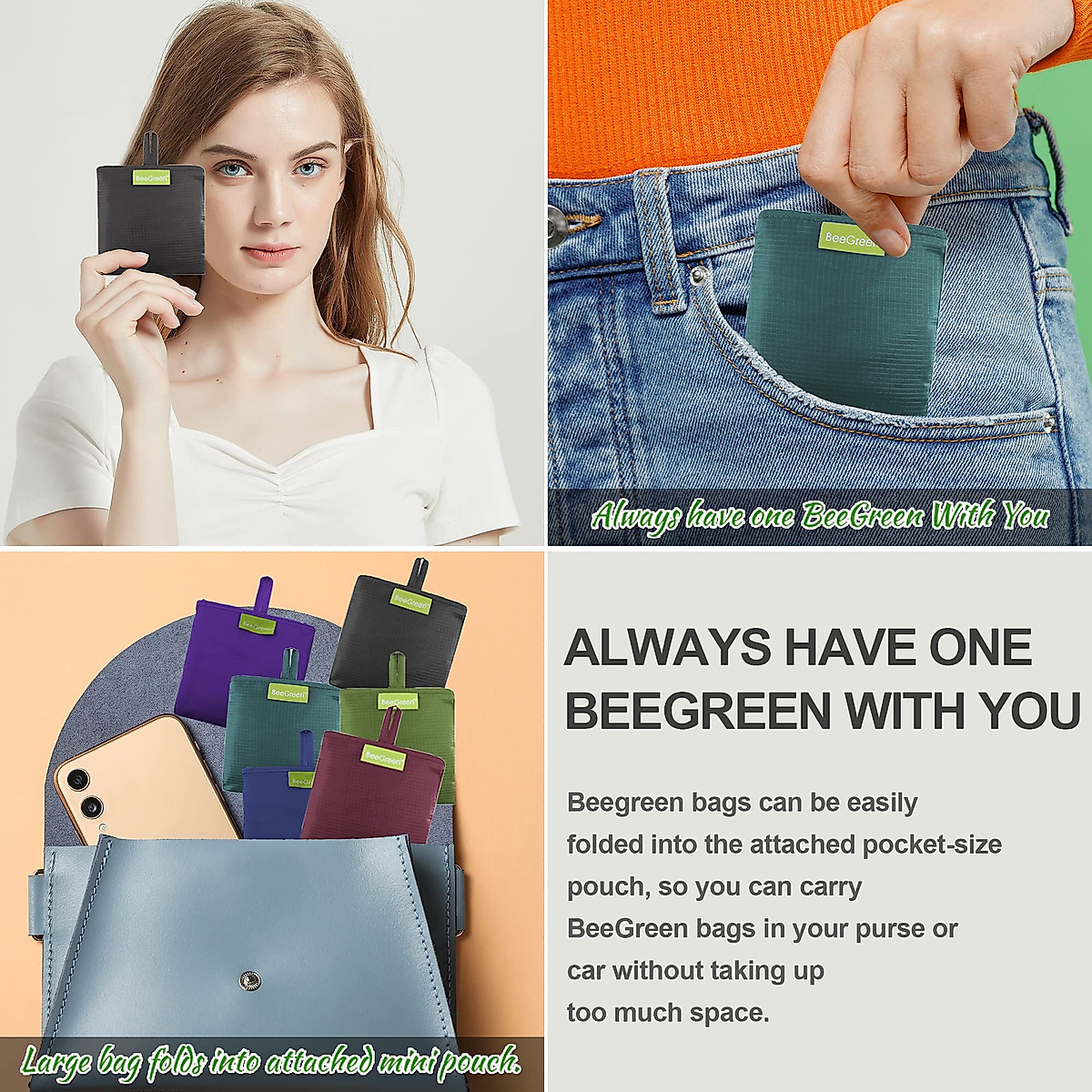 BeeGreen Cute Tote Bag 6 Pack Reusable Grocery Bags w Pouch Bulk X-Large 50Lbs Machine Washable Nylon Fabrics Foldable Grocery Bags Durable Waterproof for Men Women Shopping Bags Penguin