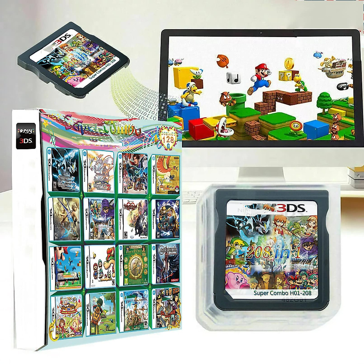Peakfun 208 in 1 Game Cartridge Multicart,DS Pack Card Compilations, Fine Works Combo Multicart for Ninte-ndo DS, NDSL, NDSi, NDSi LLXL, 3DS, 3DSLLXL, New 3DS 2DS, 2DS LLXL (black)