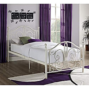 DHP Bombay Metal Platform Bed with Parisian Style Headboard and Footboard, Adjustable Base Height for Underbed Storage, No Box Spring Needed, Twin, White