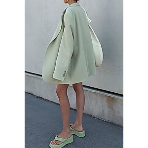 Grlasen Women Casual Elegant Long Sleeve Oversized Lapel Blazers Open Front Solid Work Office Jacket Blazer Light Green