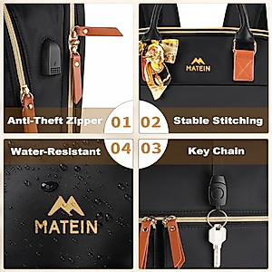 MATEIN Laptop Backpack for Women 17 Inch, Fashion Computer Backpack Purse with USB Charging Port, TSA Water Resistant Slim Teacher Bag Nurse College Daypack for Business Travel Work Gift, Black