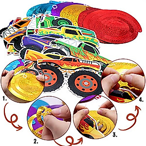 Truck Hanging Swirl Banner Party Decorations 60 Pieces Race Car Cutout Glitter Foil Streamers for Kids Racing Car Birthday Party Supplies Baby Shower Home Wall Ceiling Garden Decor