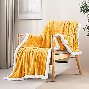 Exclusivo Mezcla Tassel Fleece Throw Blanket for Couch, Sofa, Bed, Soft Wrap Poncho Blanket, Lightweight and Warm (50x70 Inches, Mustard Yellow)