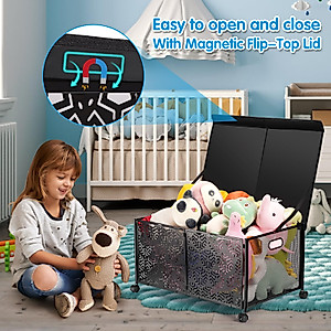 SU SAFE-UP Toy Box Storage,Collapsible Sturdy Storage Bins with Lids,70L Toy Storage Organizer,Metal Toy Storage Box with Wheels,Large Toy Box for Boys and Girls, for Nursery, Closet (1Pack)